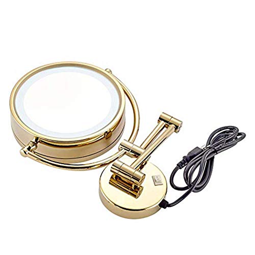 CZQ Wall Mounted LED Lighted Makeup Mirror Hardwired with 10X Magnification, Double Sided 360° Swivel Vanity Bathroom Cosmetic Mirror Extension, 8.5 Inches Plug Powered, Gold
