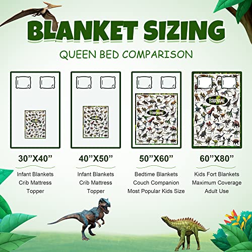 Personalized Dinosaur Blanket for Boys, Jurassic Dinosaurs Gifts Blankets for Kids, Custom Blanket with Name, Super Soft Dino Throw Blanket for Dinosaur Lover, Bed, Sofa, Birthday, Christmas-40x50in