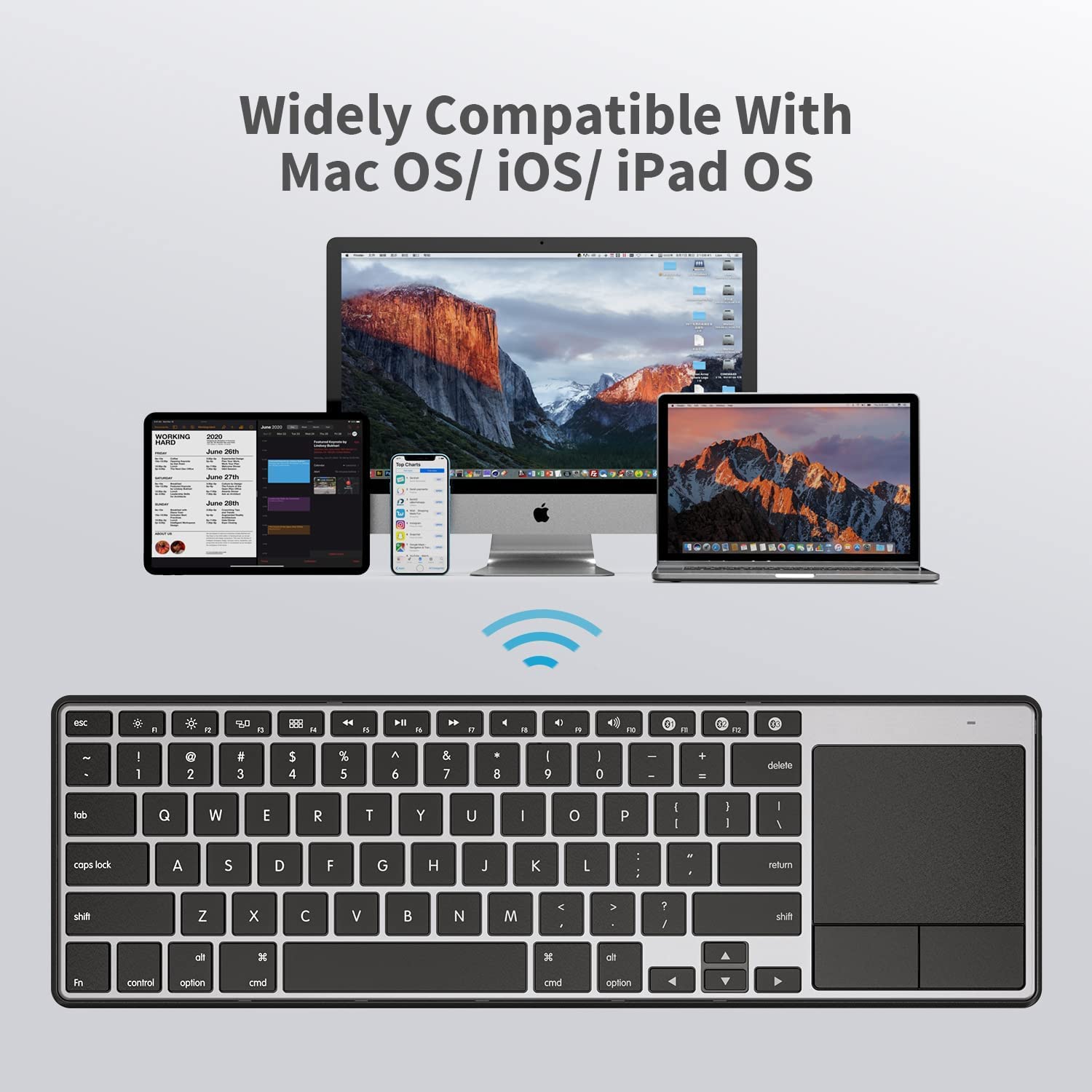 Bluetooth Keyboard with Touchpad for Mac OS & iPad iOS, Rechargeable Wireless Keyboard with Trackpad, Ultra Slim Multi-Device Keyboard for MacBook Pro/Air, iMac, iPhone, iPad Pro/Air/Mini