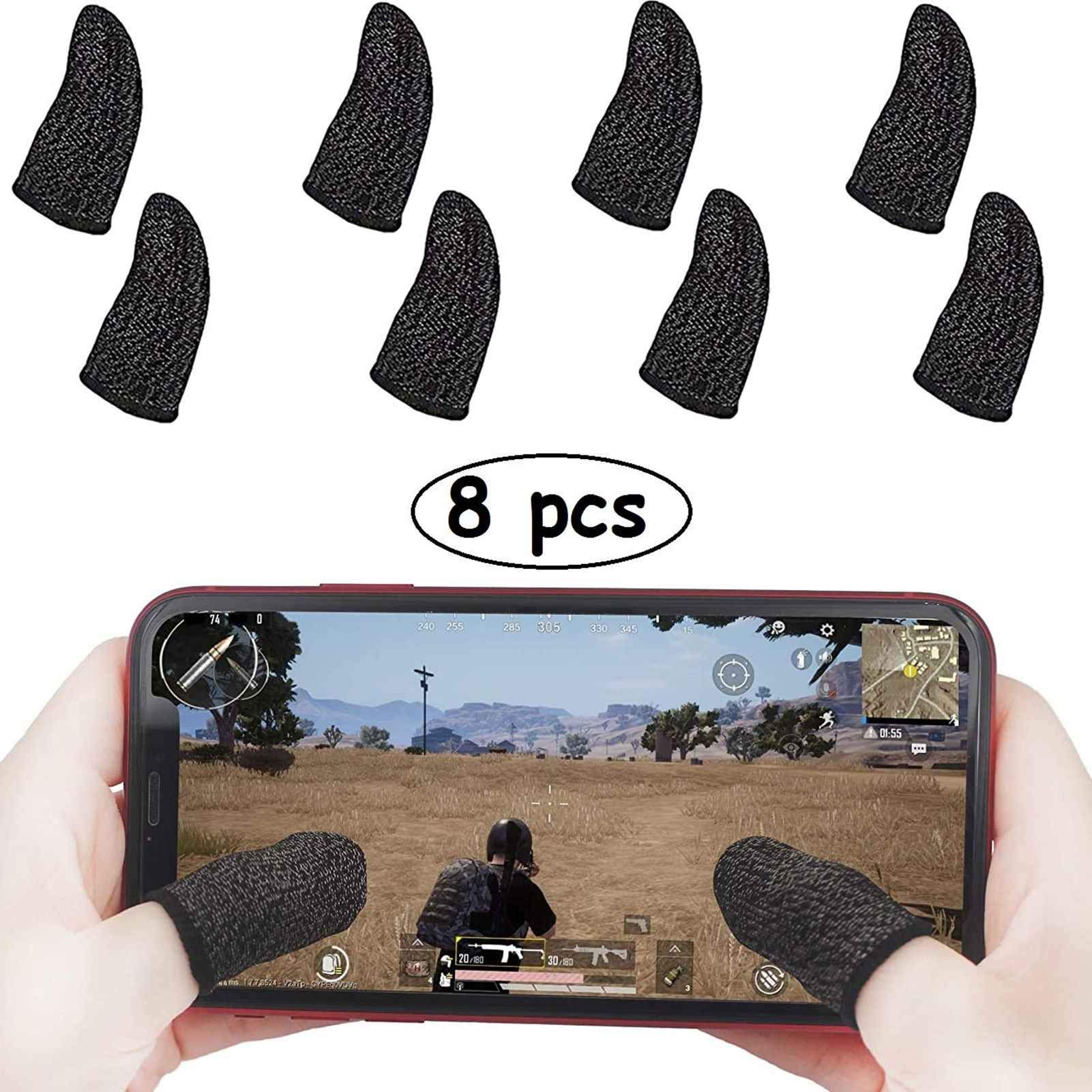 Shlia Mobile Game Finger Sleeve [8 Pack], Touch Screen Finger Sleeve Breathable Anti-Sweat Sensitive Shoot and Aim Keys for Rules of Survival/Knives Out for Android & iOS