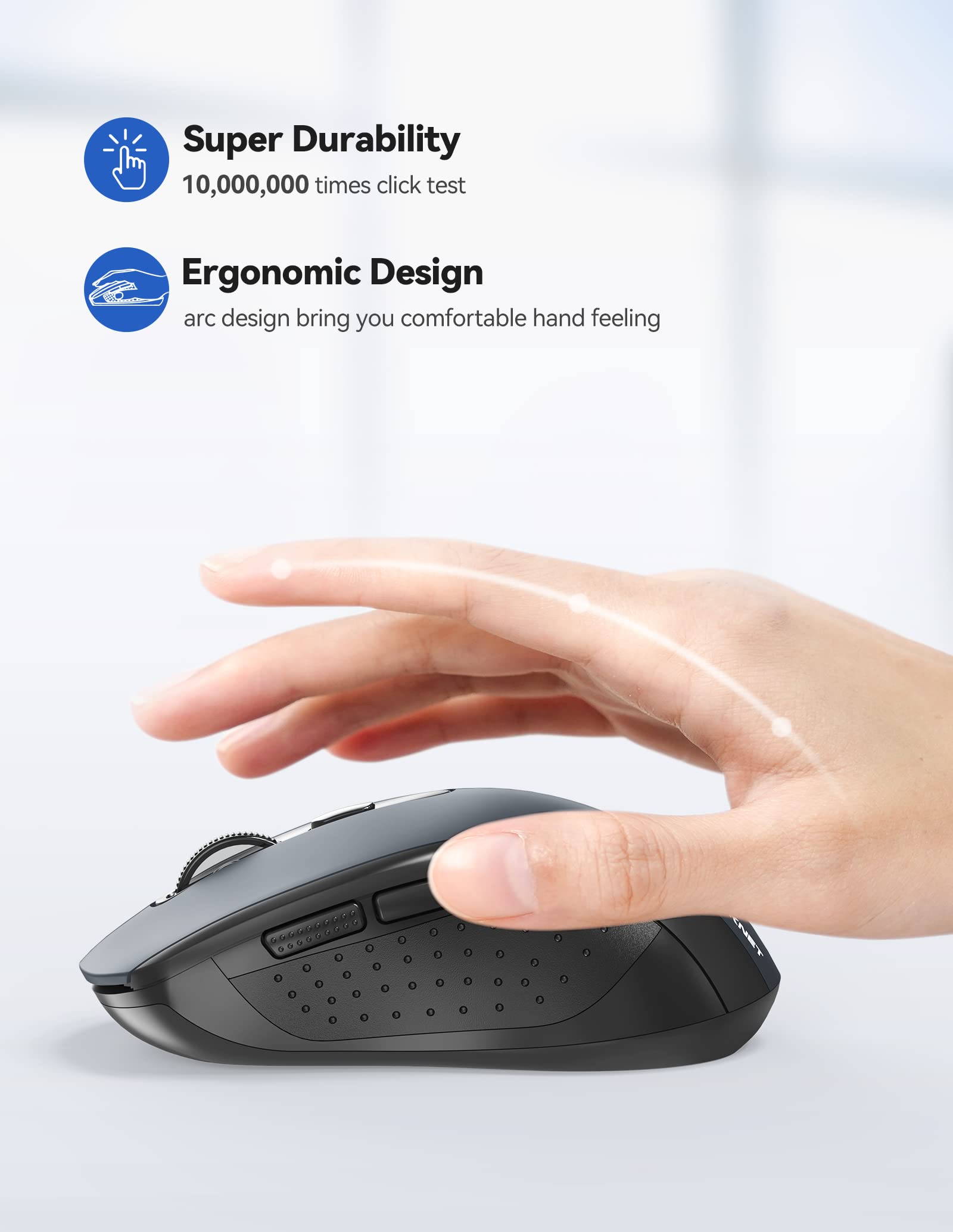 TECKNET Wireless Mouse for Laptop, 2.4G Wireless Computer Mouse, 5-Level Adjustable 4800 DPI, Silent Mouse with Receiver & 6 Buttons, 18 Months Battery Life, USB Portable Mouse for Mac, Chromebook