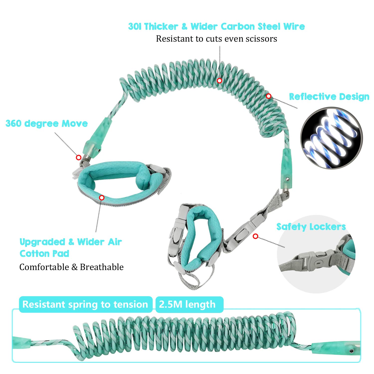 Child Walking Leash for Toddlers & Kids | 98Inch Lengthen Child Safety Walking Leash -Green