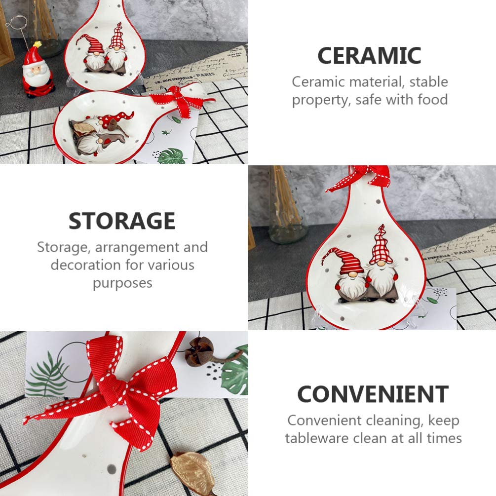 Cabilock Christmas Spoon Rest Santa Ceramic Spoon Holder 9.5 x 4.5 inch for Christmas Party Decorations, Kitchen Stove-Counter Top