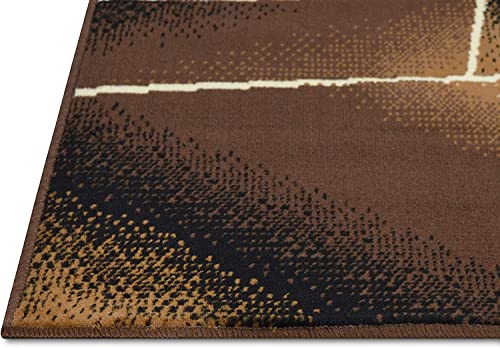 Modern Contemporary Abstract Lines Blocks Boxes Design Soft Indoor Area Rug Brown Carpet (7β 8β X 10β 8β)