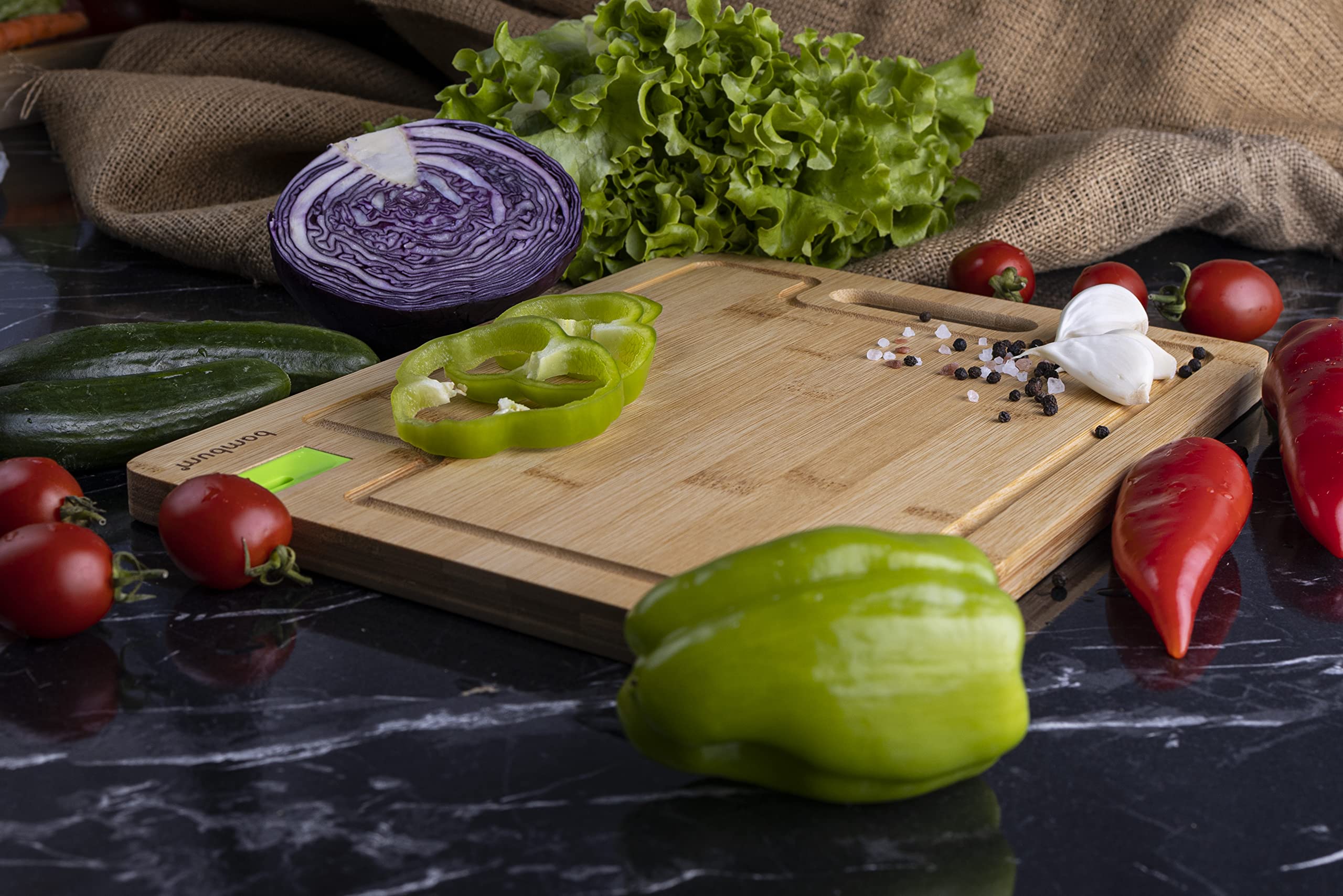 Bambum Livada - Bamboo Cutting Board with Built-In Knife Sharpener, Cutting Board with Juice Groove and Handle