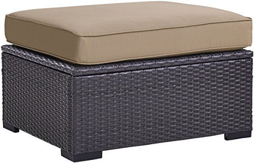 Crosley Furniture Biscayne Wicker Outdoor Ottoman Foot Rest for Patio, Deck, Porch, Brown with Mocha Cushions