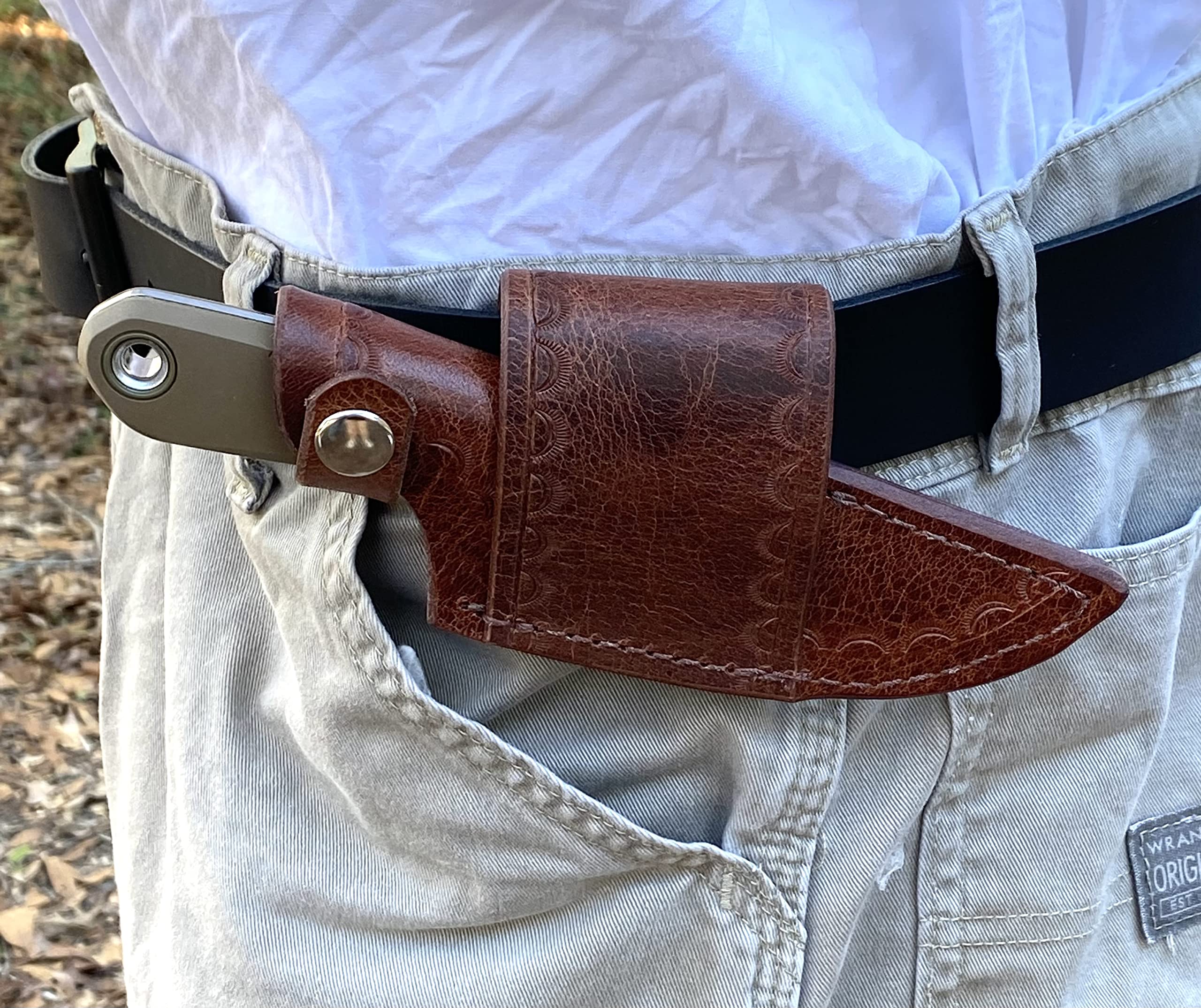 Coast Leathers Custom Leather Sheath, Fits for Principle 101GP, Fixed Blade Knife Holder, Cross Draw Knife Holster, Antique Brown - Sheath Only