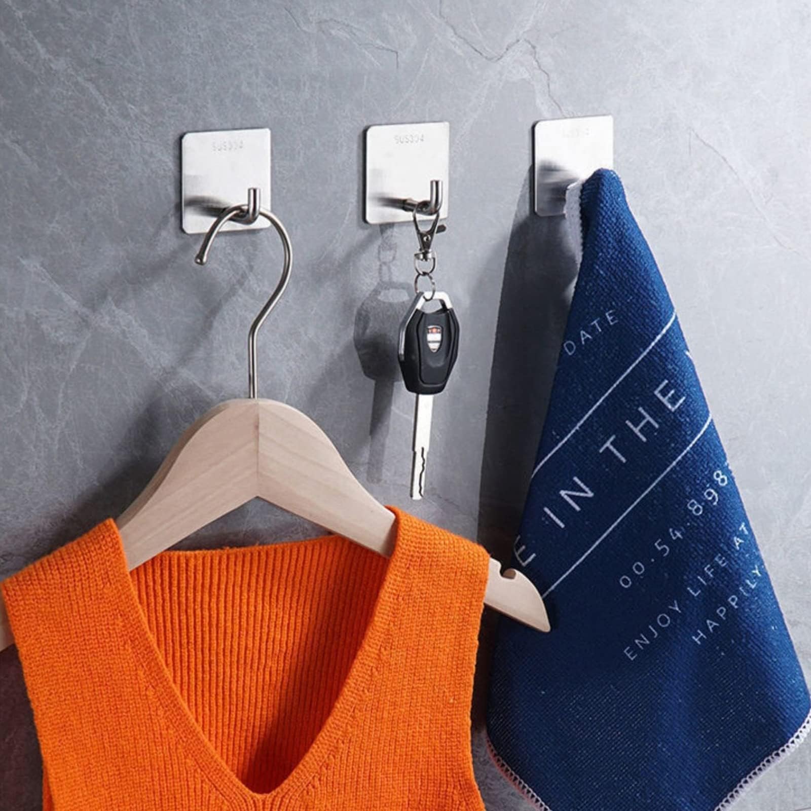 Daewiutr 14 Pack Towel Hooks, Adhesive Hooks Heavy Duty, Shower Hooks for Towels, Wall Hooks Stainless Steel for Bathroom Kitchen Garage Hotel Wall Mounted, Waterproof