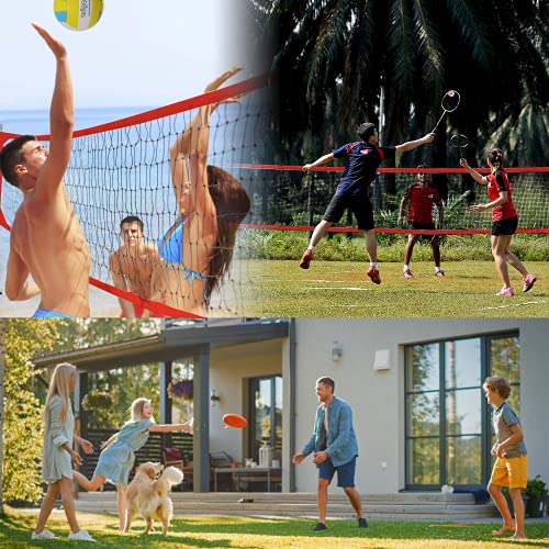 Badminton & Volleyball Combo Set - Professional Volleyball Net for Lawn, Backyard, Easy Set up Volleyball Set with Carry Bag, Boundary Line | Come with Flying Discs for Family Fun