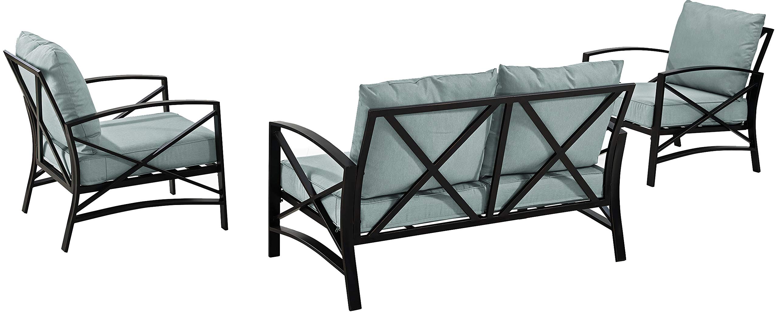 Crosley Furniture Kaplan 3-Piece Outdoor Loveseat Patio Furniture Set, Conversation Sets for Porch, Deck, White with Navy Cushions