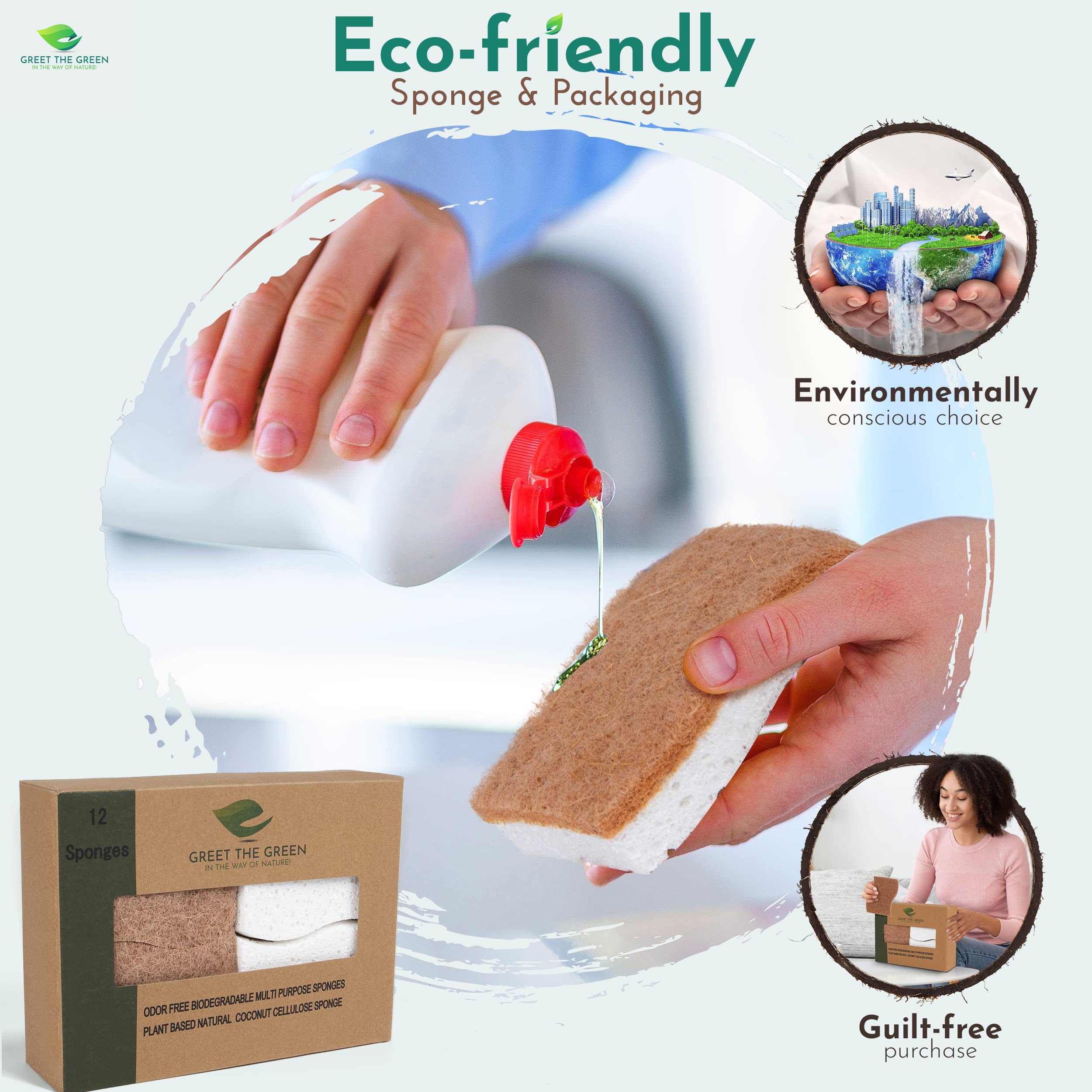 Biodegradable Sponges 12 Pack of Sponges Kitchen Natural Sponges for Dishes Natural Sponge - Dish Sponge Eco Friendly Sponges Natural Kitchen Sponge