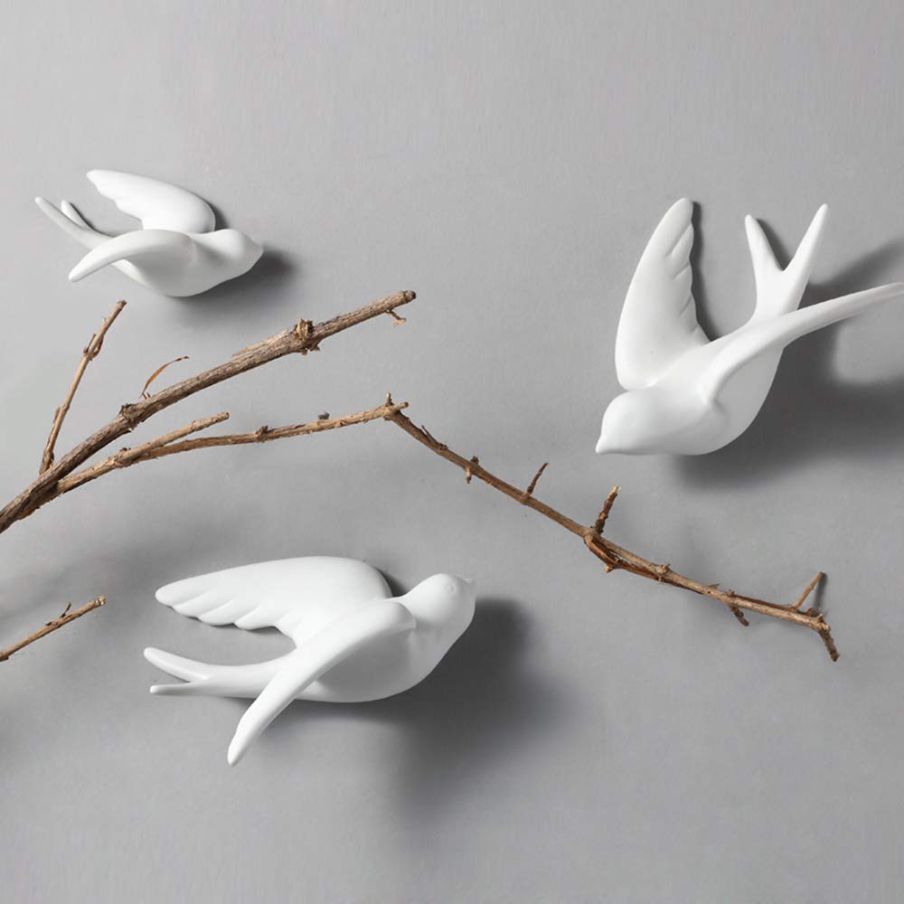 IFFUNNI White Ceramic Birds - Set of 6 pcs Ceramic Birds Swallows Wall Art Design Figurine Statue Collection Home Garden Décor