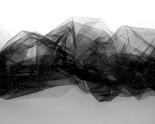 TCDesignerProducts Black Glitter Tulle Wedding Decorating Fabric, 54 Inches x 40 Yards