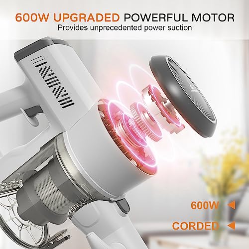 Girnoor Vacuum Cleaner, 600W Powerful 20KPA Suction Corded Stick Vacuum Cleaner with LED Floor Head, Self-Standing &Multi-Tool, Lightweight Handheld Vacuum for Hardwood Pet Hair G165