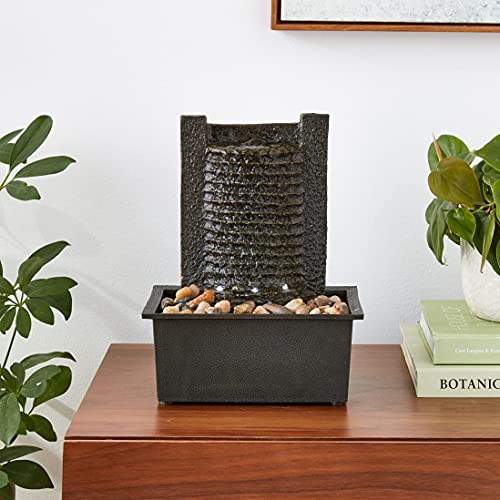 Indoor Fountain with LED Lights – Lighted Tabletop Water Feature with Stone Wall and Soothing Sound – Zen Décor for Home or Office by Pure Garden