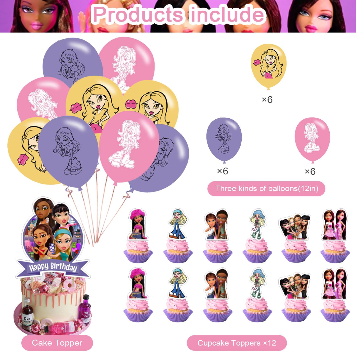 β¬ππΆππ Birthday Party Supplies, β¬ππΆππ Party Decorations,β¬ππΆππ Girl Party Theme Includes Balloons,Banner,Cake Toppers for Kids Birthday Theme Party Decorations