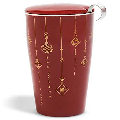 Tea Forte Warming Joy Kati Cup, Ceramic Loose Leaf Tea Infuser Cup with Basket and Lid, 12oz Double Walled Tumbler with Stainless Steel Influser and Gift Box