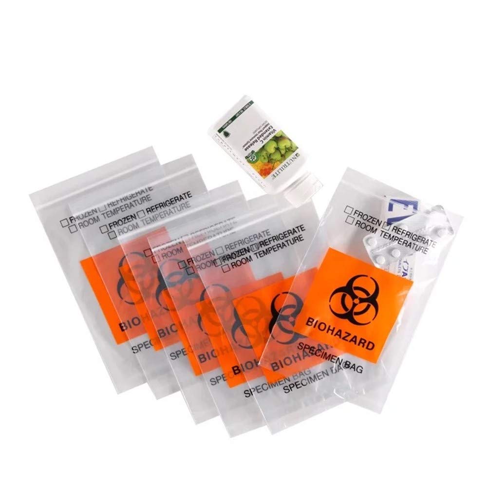 Biohazard Specimen Bags 6" x 9" Zip Lock Biohazard Lab Bags- 100PCS