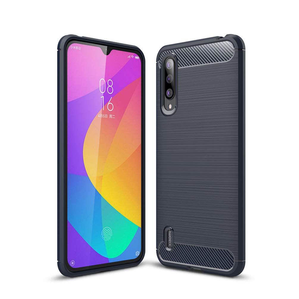Beovtk Xiaomi Mi A3 Lite/Xiaomi Mi 9 Lite Case, Silicone Leather[Slim Thin] Flexible TPU Protective Case Shock Absorption Carbon Fiber Cover for Xiaomi Mi A3 Lite/Xiaomi Mi 9 Lite Case(Navy)