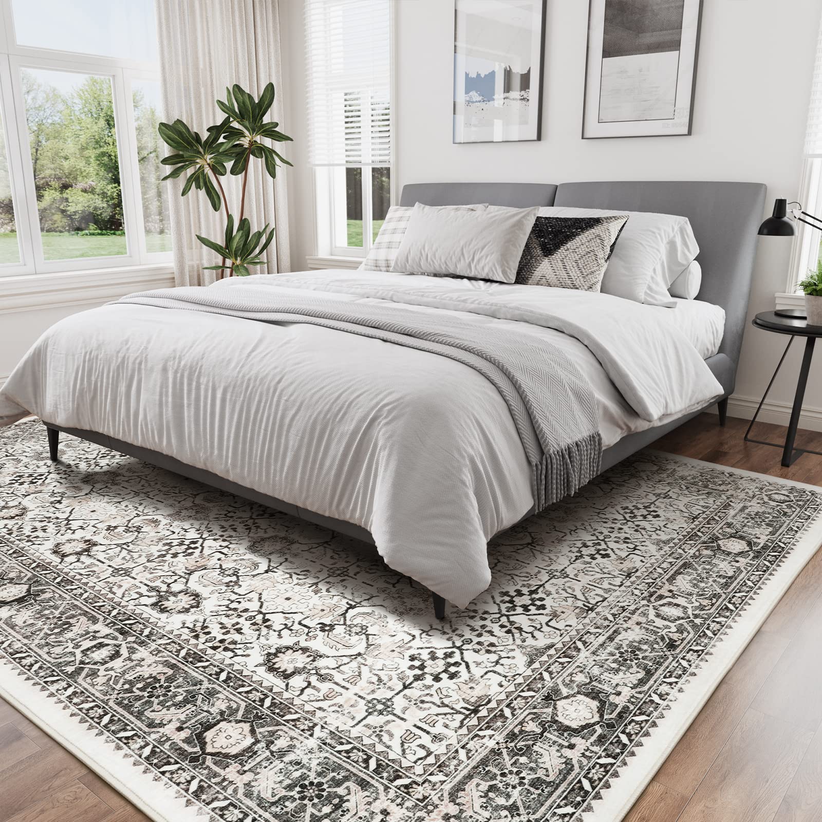 befbee 8x10 Area Rugs for Living Room- Ultra-Thin Stain Resistant Washable Rug, Non-Slip Backing Rugs, Large Room Decor Area Rug (Grey/Coffee,8x10)