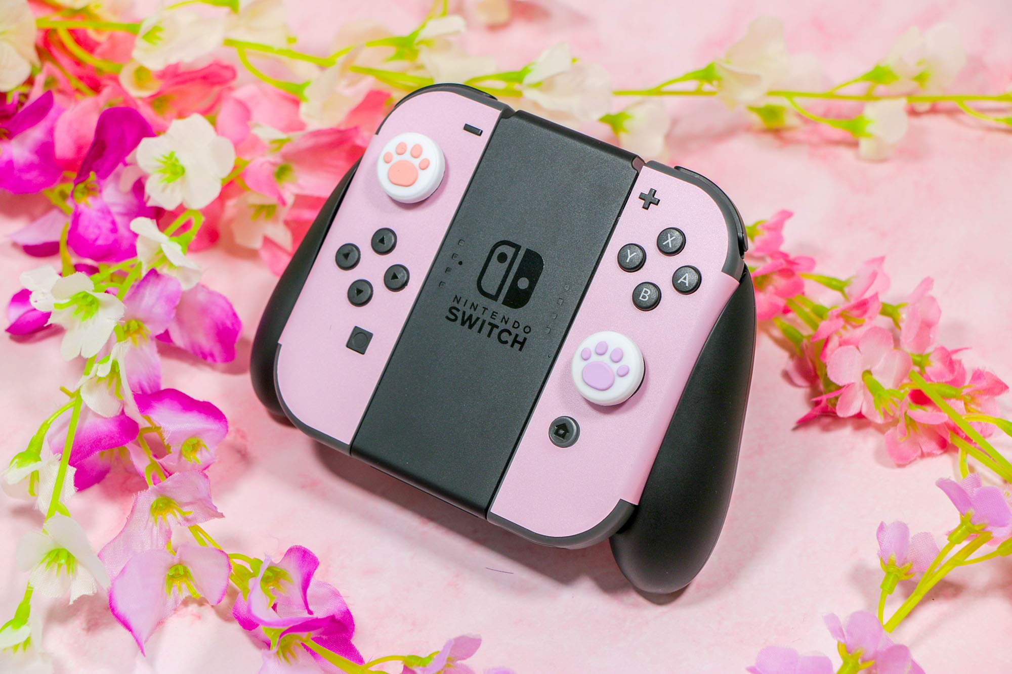 BelugaDesign Paw Thumb Grip Caps | Compatible with Nintendo Switch Lite OLED | Cute Kawaii Animal Joystick Cap, Soft Silicone Cover for Controller | Pack of 4 (Pink Purple)
