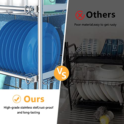 KETAZERO Over The Sink Dish Drying Rack, 2 Tier Stainless Steel Dish Drainer Rack with Cutting Board Holder Help You Save More Counter Space