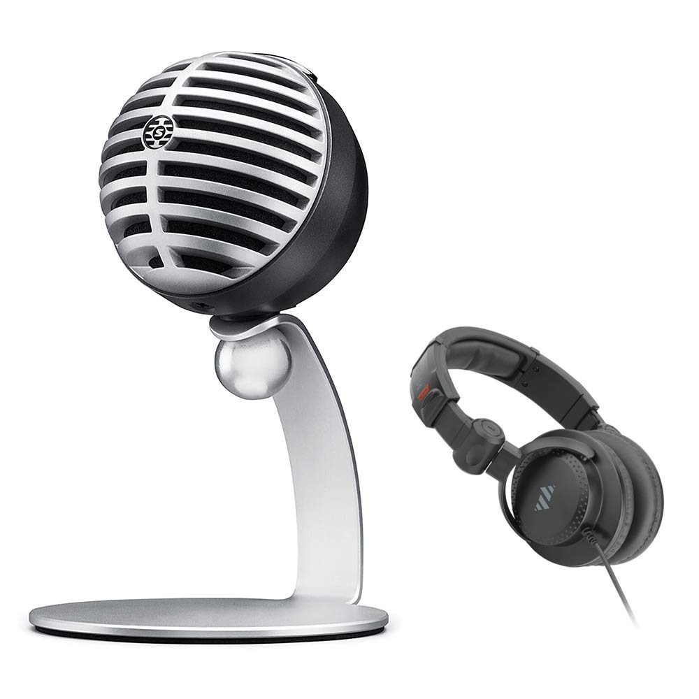 Shure MOTIV MV5 - Digital Condenser Microphone (Gray) Bundle with Studio Monitor Headphones