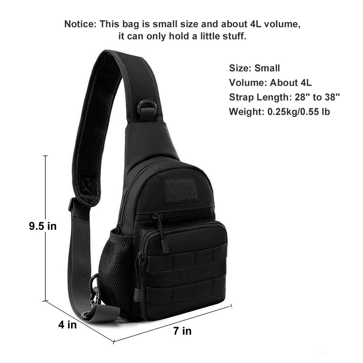 BraveHawk OUTDOORS Sling Chest Bag, 900D Nylon Tactical MOLLE Compact Crossbody Hiking Cycling Pack (Black)