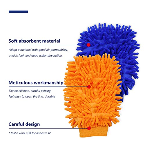 Chihutown 5 Pack Premium Chenille Microfiber Wash Glove, Double Sided Scratch-Free Car Wash Mitt, Soft Car Wash Sponge, Microfiber Wash Mitt for Car Cleaning