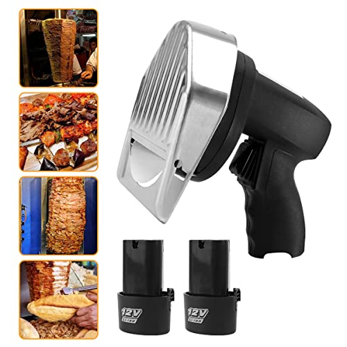 BriSunshine Cordless Electric Gyro Kebab Slicer,80W Portable Sliced Shawarma Cutter Doner Kebab Cutting Knife Machine,with Fast Charger and 2 Rechargeable Power,0.02-0.31" Thickness