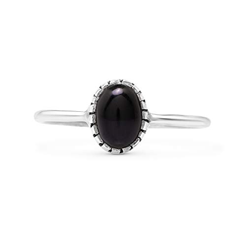 Black Onyx Oval Stone Delicate Ring 925 Sterling Silver Vintage Tribal Gipsy Boho Look US Size 6 7 8 (6)