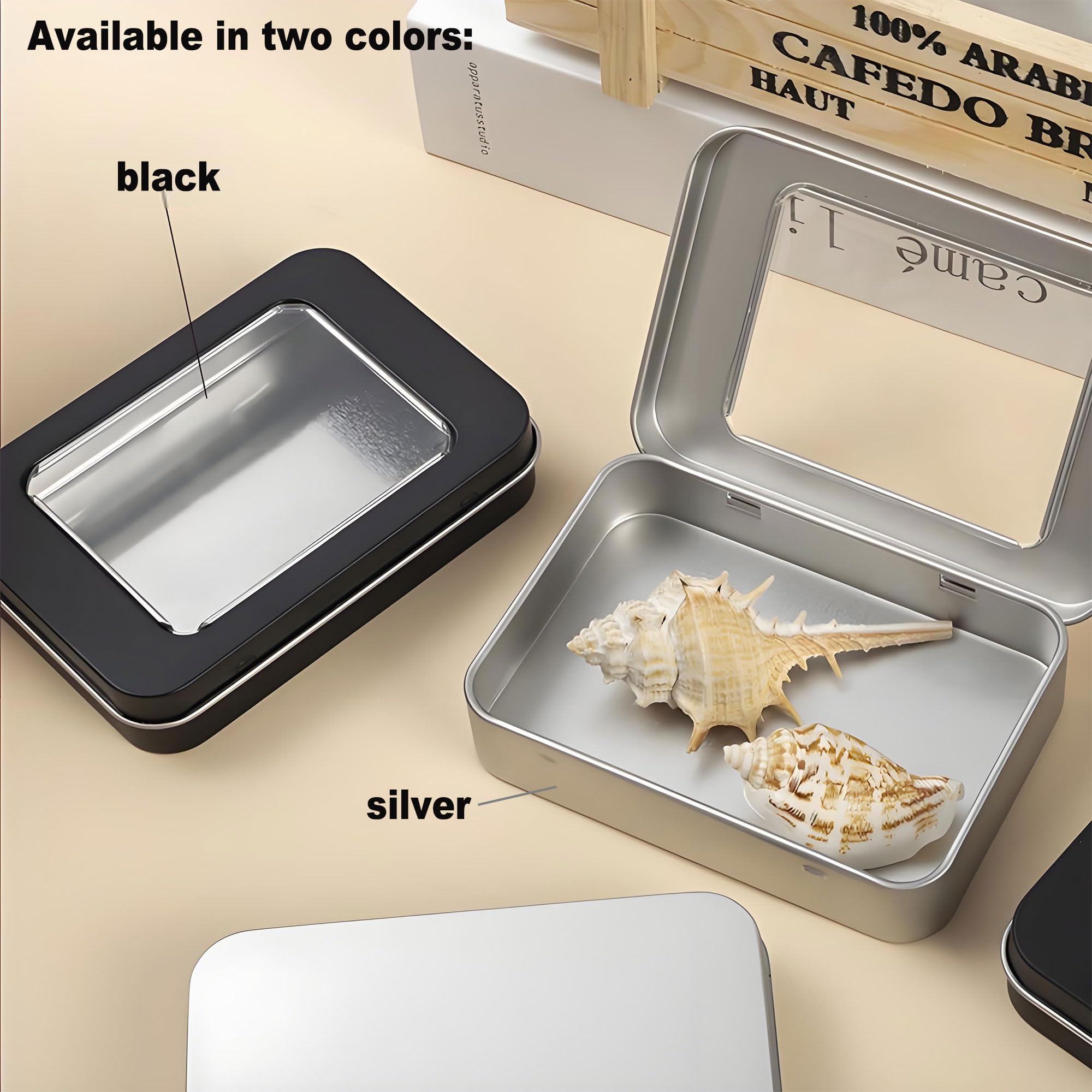 CHSZCHOMER 12 pack Small Metal Tins with Lids – Clear Window Design Versatile Storage Containers for Crafts, Sewing, and Organization – Compact 4.5 x 3.5 x 1 inche