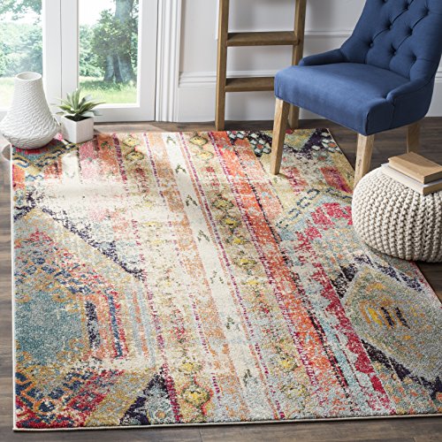 SAFAVIEH Monaco Collection Area Rug - 5'1" x 7'7", Multi, Boho Chic Tribal Distressed Design, Non-Shedding & Easy Care, Ideal for High Traffic Areas in Living Room, Bedroom (MNC222F)