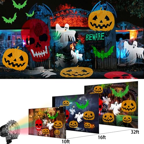 Beforalla Brighter Halloween Decorations Projector Lights Outdoor 2023 Upgrade, Halloween Skeleton Ghost Bats Pumpkin Decor Light for Outside The House/Window/Garden (YU01)