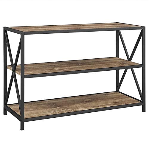 Walker Edison 2 Tier Open Shelf Industrial Wood Metal Bookcase Tall Bookshelf Home Office Storage, 40 Inch, Barnwood