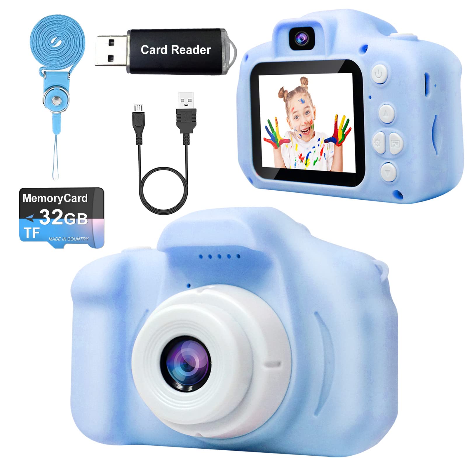 One'sMore Upgrade Selfie Kids Camera for Boys, Christmas Birthday Gifts for 3-6 Year Old Boys, Kids Digital Camera with Video Function, Dual Lens Camera for Kids, Toys Gifts for Boys Age 3-6 (Blue)