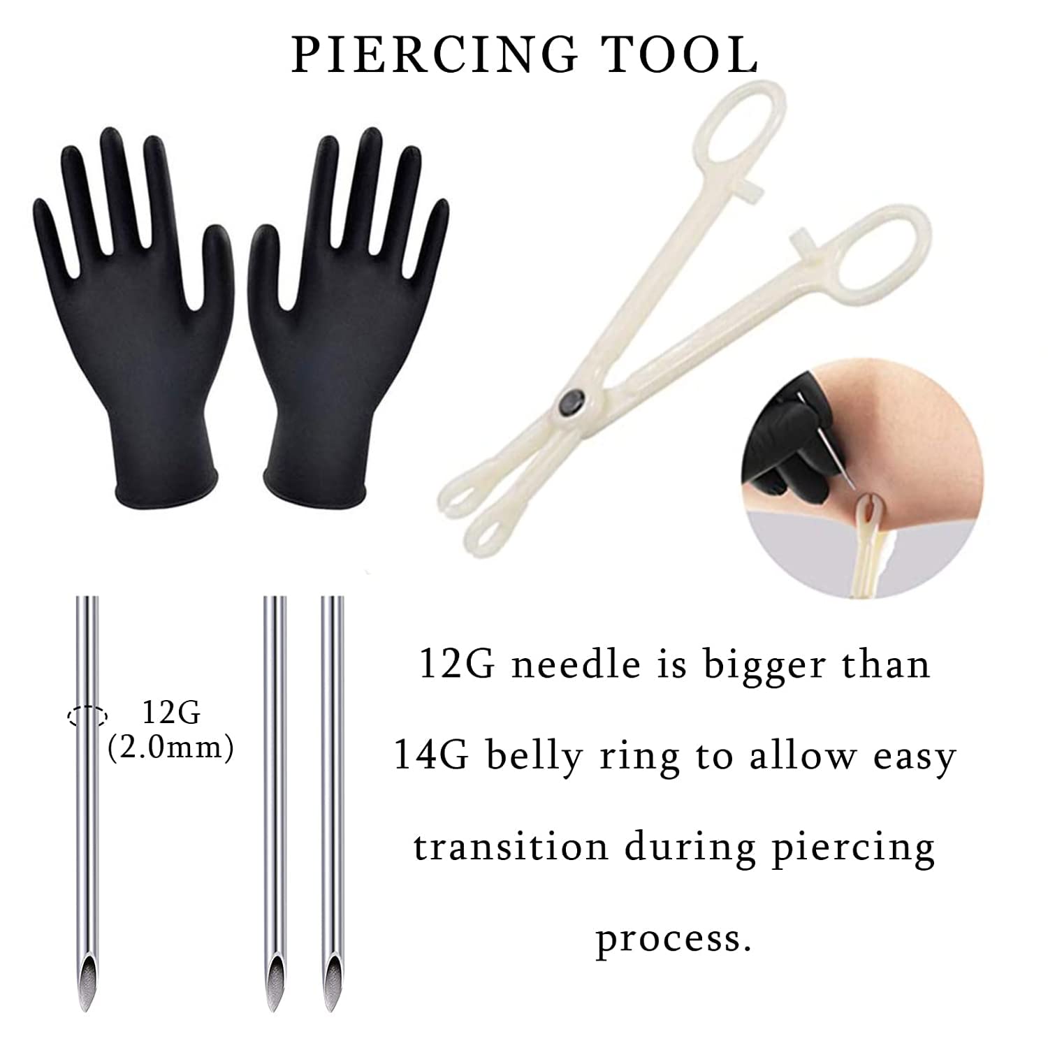 CHUANCI 12pcs Belly Piercing Kit - 3PCS 14G Devil Crystal Belly Button Ring with 6PCS 316L Steel Piercing Needles and Piercing Clamp Belly Kit