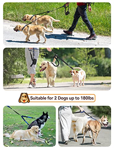 YOUTHINK Double Dog Leash, Dog Walking Leash 2 Dogs up to 180lbs, Comfortable Adjustable Dual Padded Handles, Bonus Pet Waste Bag (Double Dog Leash)