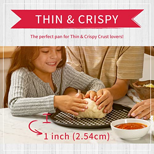 Maxi Small Pizza Pan w/Holes, Non-Stick, Scratch Resistant, Pizza Pan Set of 2, Made with Steel & Aluminum for Crispy Crust, Round Pizza Pan for Oven,13 Inch Baking Steel Pizza Pan Tray