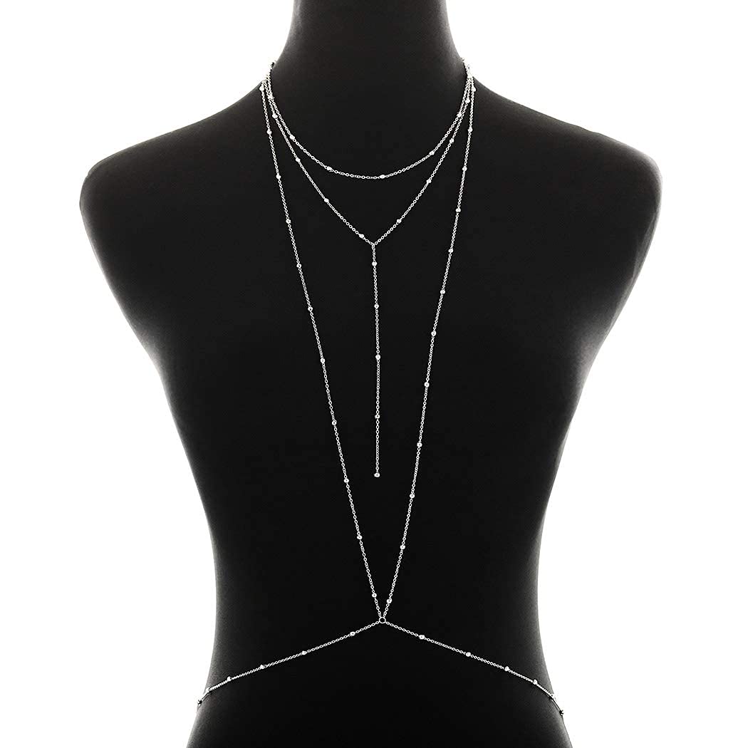 Bomine Thin Silver Body Chain Sexy Bra Bikini Waist Belly Chains Body Jewelry for Women and Girls