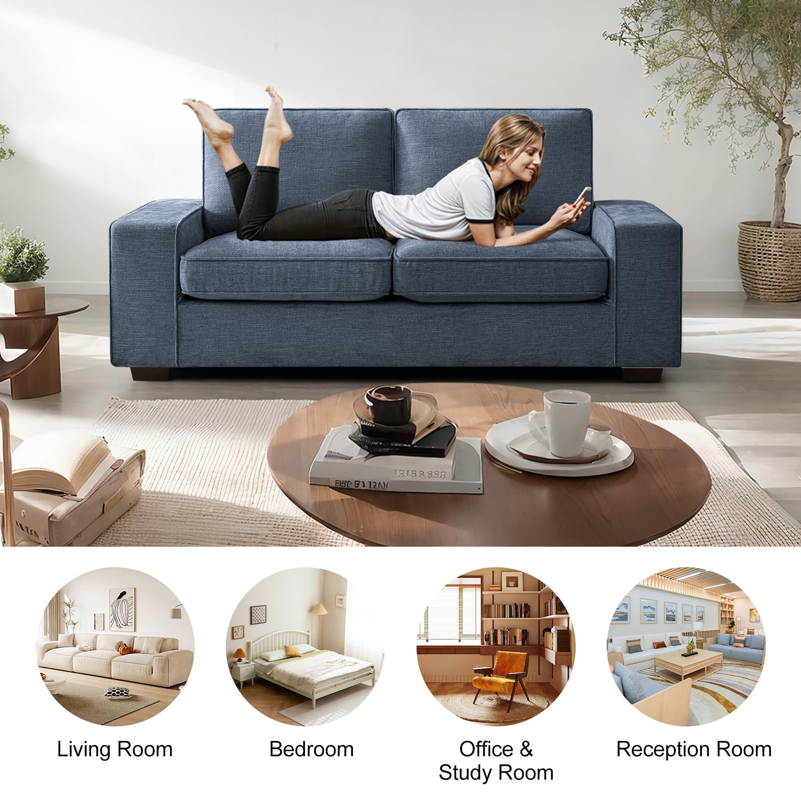 COHOME Loveseat Couch for Living Room,Chenille Upholstered Comfty Couch with Removable Covers Wide Armrest,Morden 2-Seater Small Sofa for Bedroom,Beige