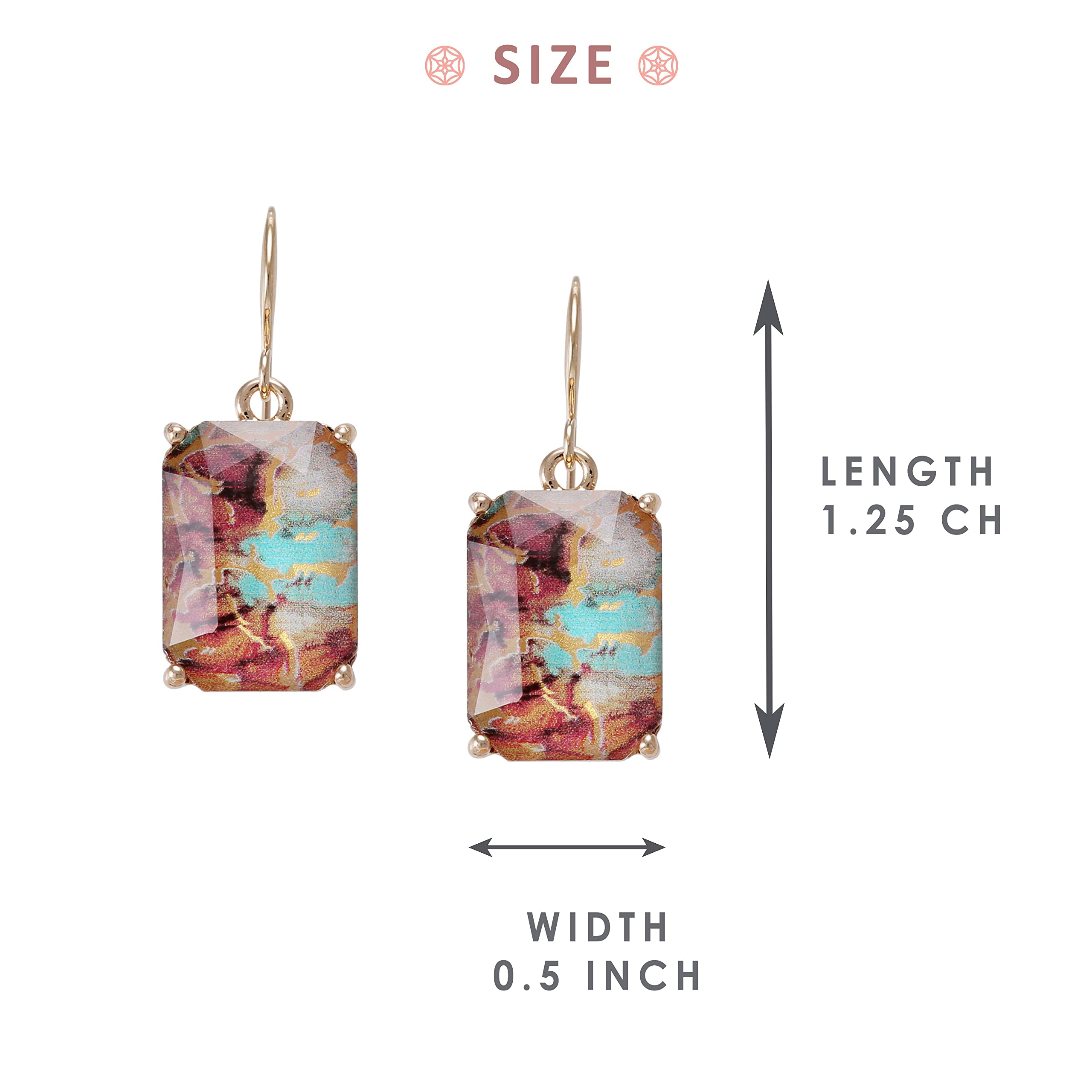 Bonaluna Atlantic Ocean Turquoise Glass Geometric Square Dangle Statement Earrings for Women