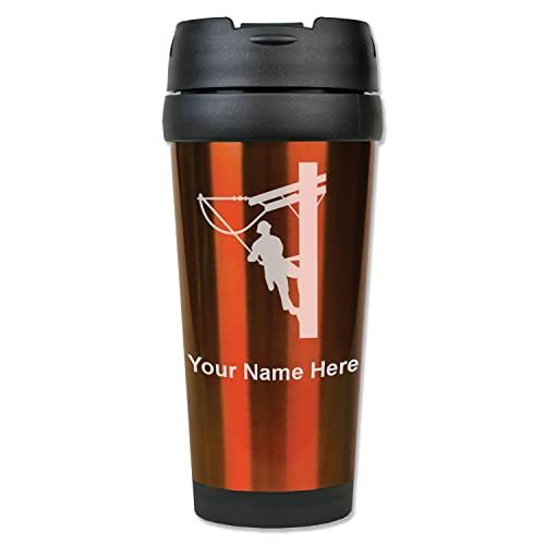 LaserGram 16oz Coffee Travel Mug, Lineman, Personalized Engraving Included (Orange)
