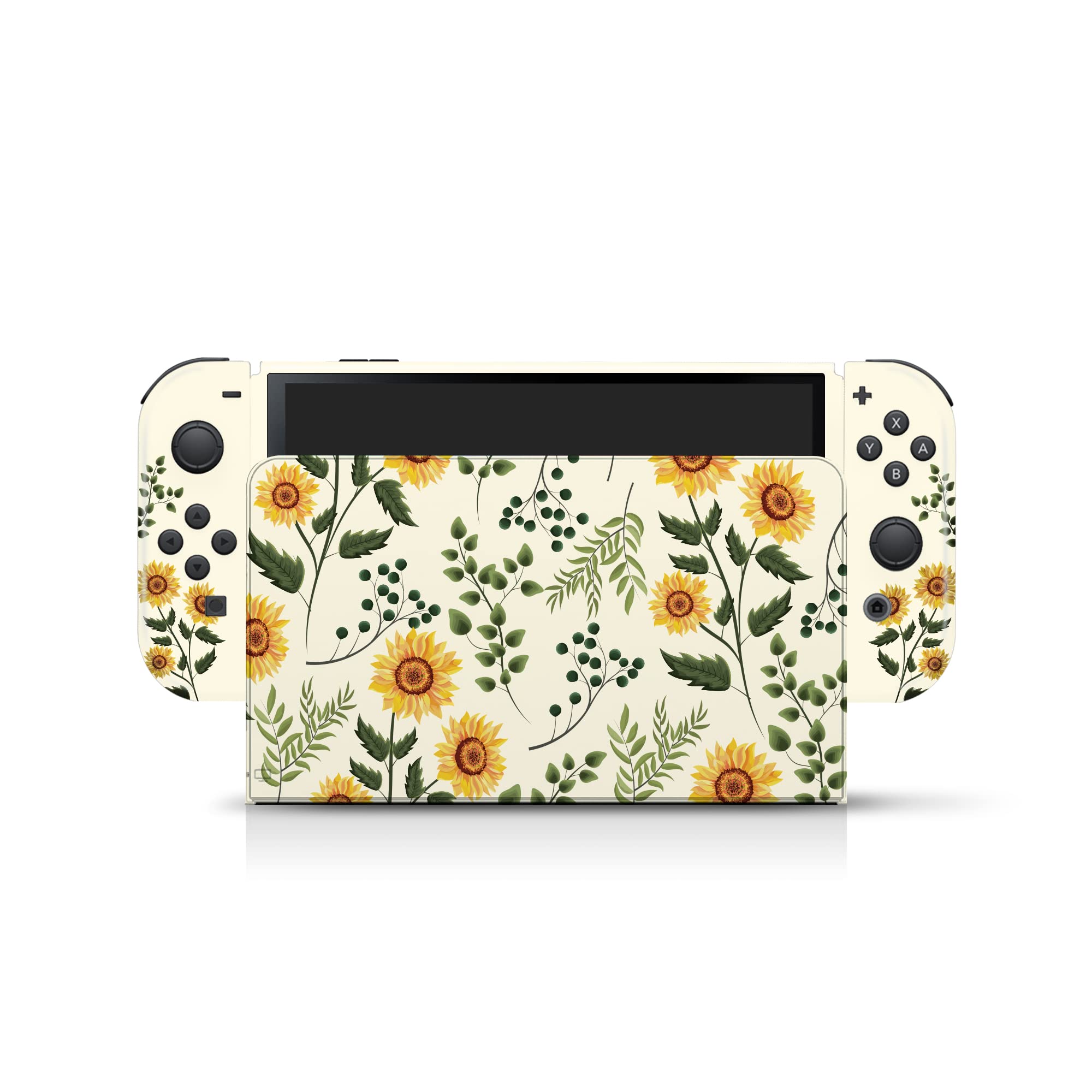 Tacky Design Sunflowers Skin Compatible with Nintendo Switch OLED Skin Wrap Cover, Off-White Skin for Nintendo Switch OLED Stickers, Premium Vinyl 3M Full Wrap Decal