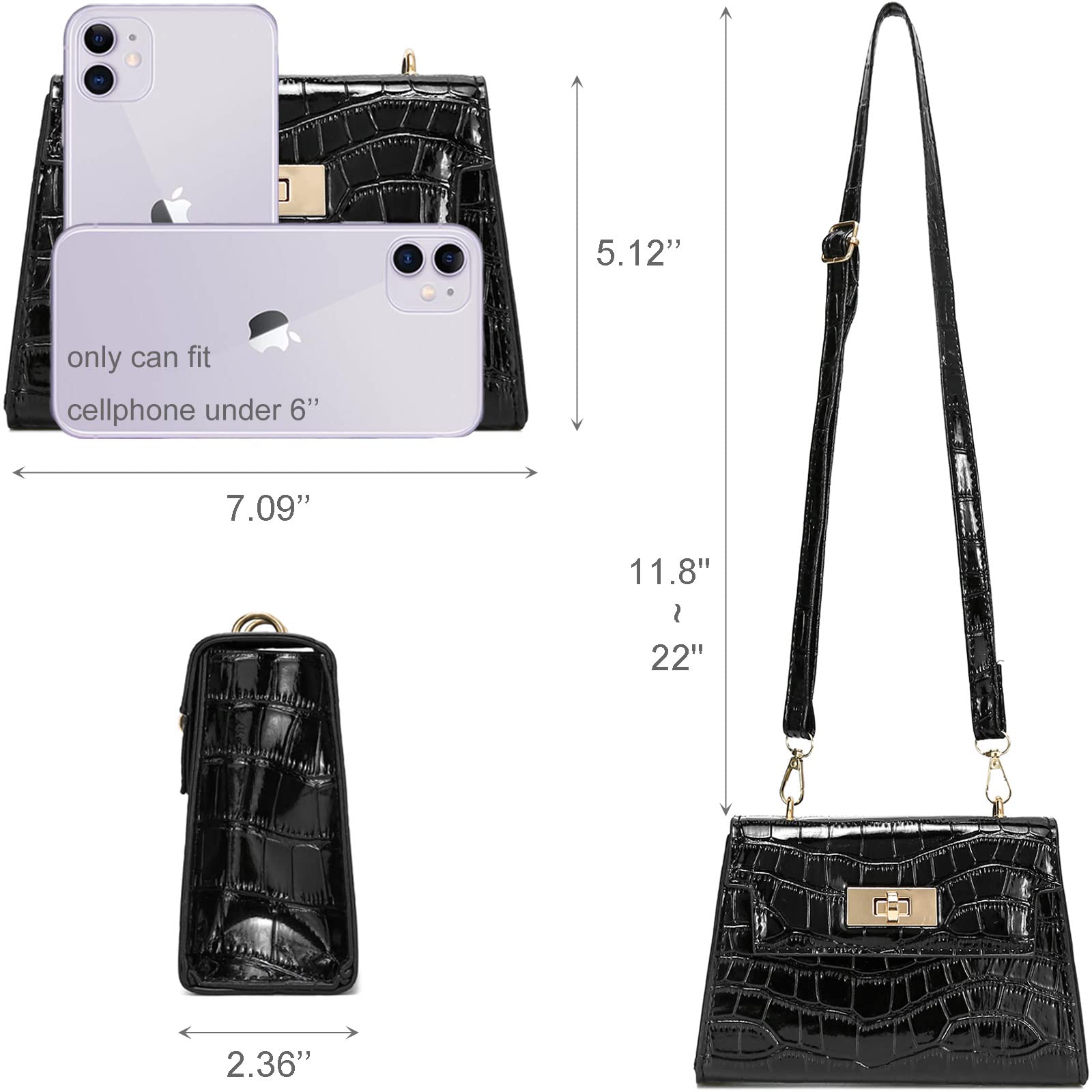 CATMICOO Crocodile Mini Purses for Women with Adjustable Shoulder Strap