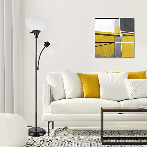 Globe Electric 67135 72" Torchiere Floor Lamp + Adjustable Reading Light, Matte Black, Frosted Plastic Shade, 3-Step Rotary Switch on Floor Lamp Socket, Home Improvement, Home Office Accessories