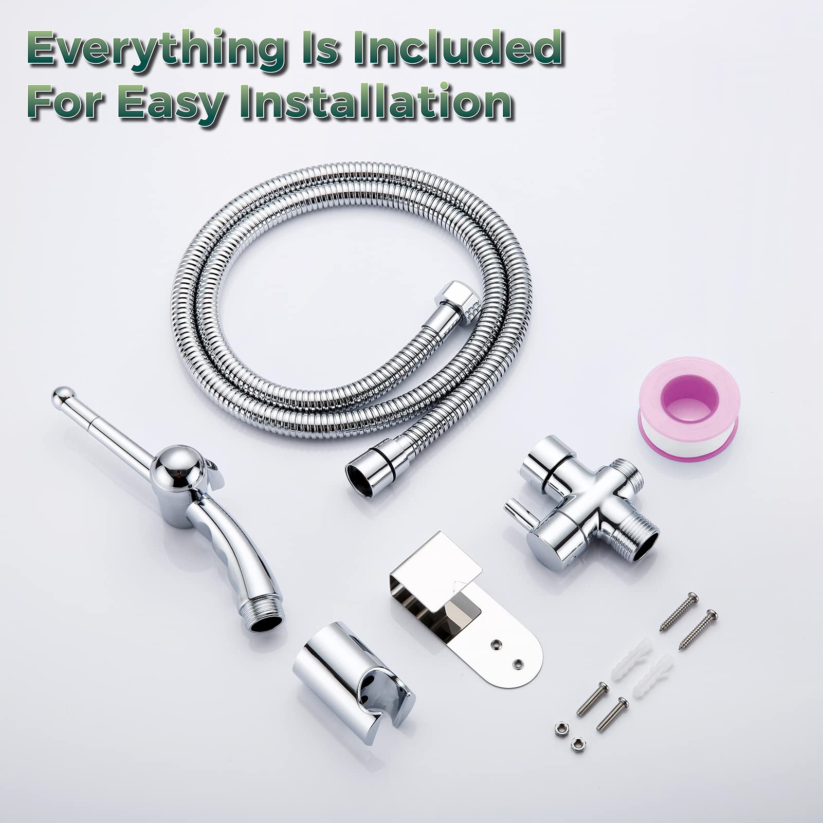 BARROCK Handheld Bidet Sprayer Combo Set for Toilet, Portable Bathroom Bidet Seat Attachment, 2 Way Installation Hang or Wall-Mount Shattaf Kit for Women with Brass T-Valve Explosion-Proof Hose Chrome