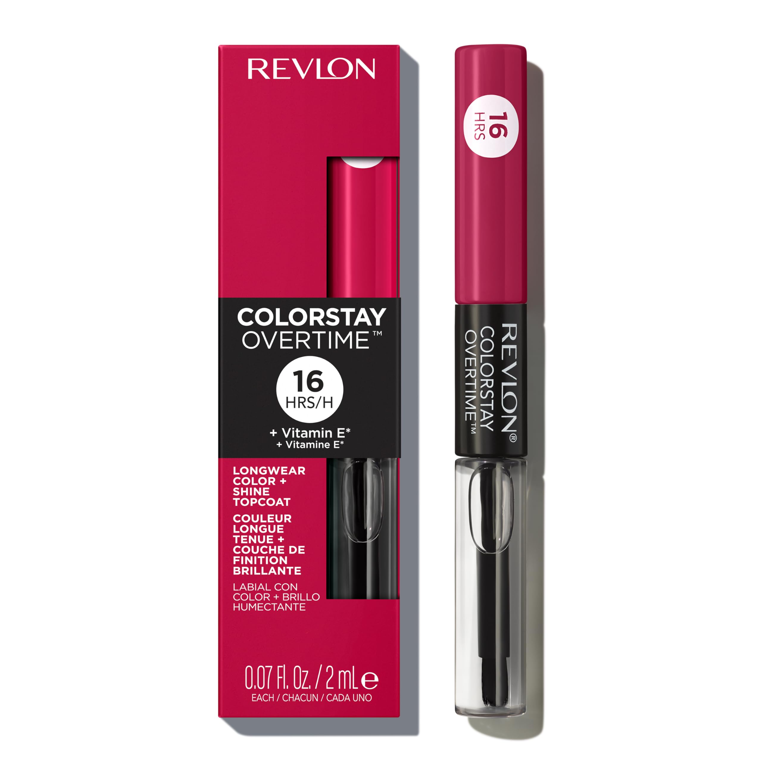 Revlon Liquid Lipstick with Clear Lip Gloss, ColorStay Overtime Lipcolor, Dual Ended with Vitamin E, 010 Non-Stop Cherry, 0.07 Fl Oz