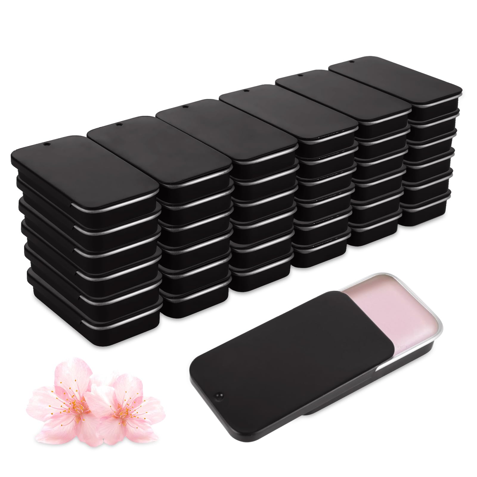 DAJAVE 100 Pack Metal Slide Top Tin Containers, 0.5 oz Mini Metal Tin Containers, Rectangle Metal Tin Box with Slide Lids for Lip Balm Jewelry Crafts Pills(Black)