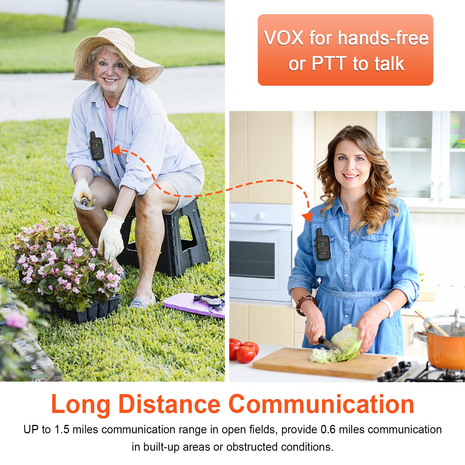 ChunHee Intercoms Wireless for Home-1.5 Mile Long Range Portable VOX Hands-Free Wireless Intercom System for Business-Room to Room Communication Elderly Intercom, 16 Channels, LCD Back-lit Display